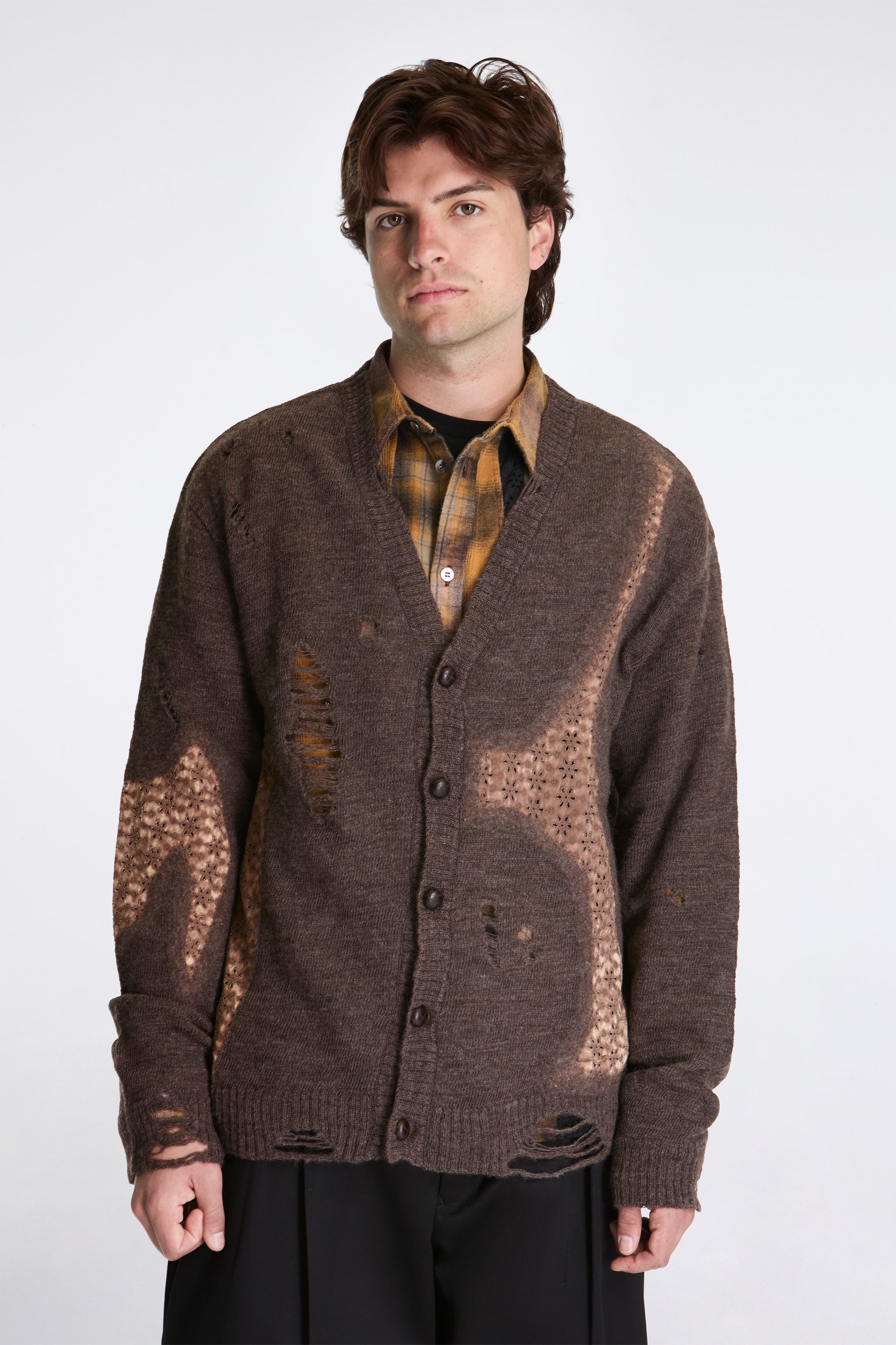 Khoki Needle Punched Lace Cardigan Brown