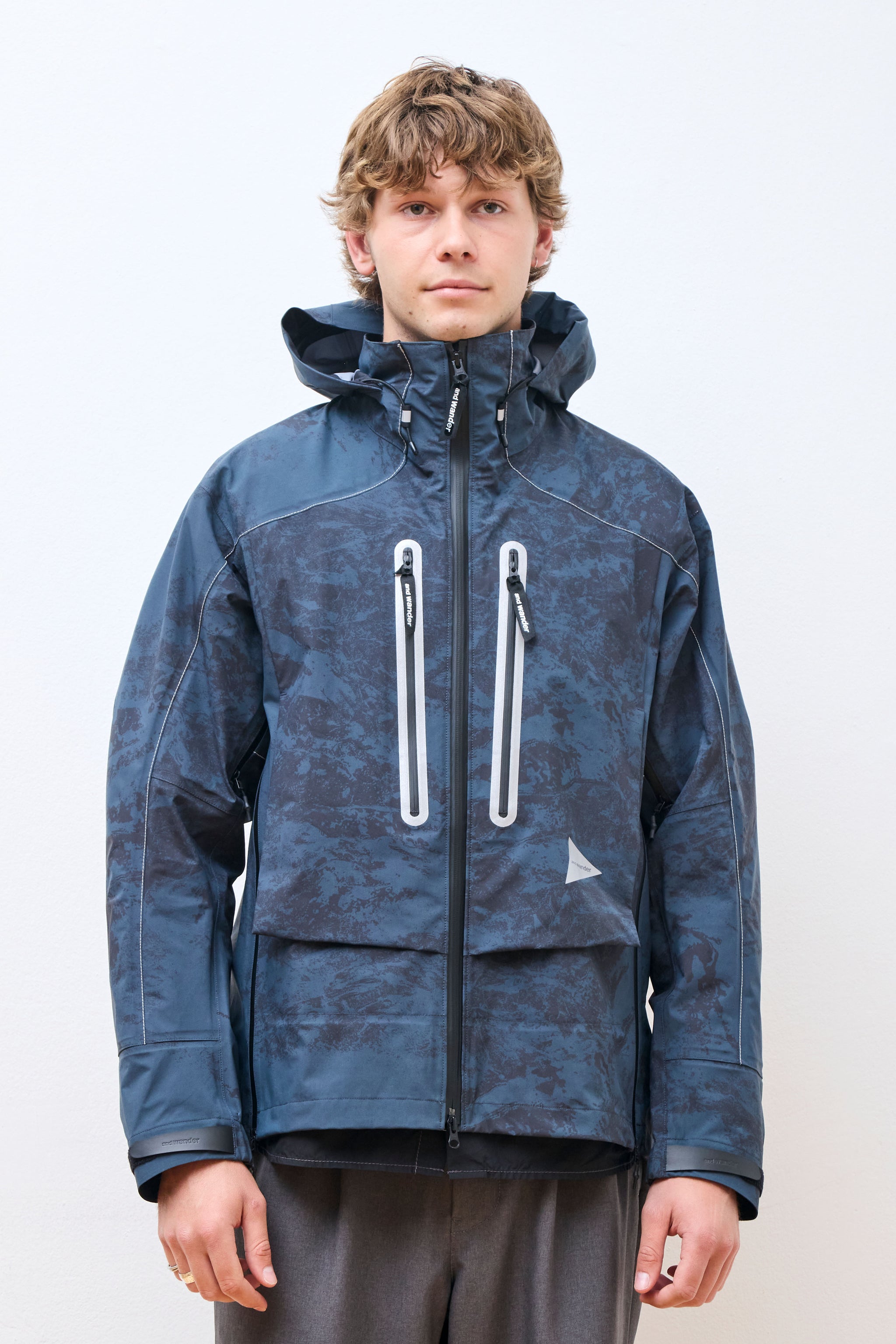 And Wander Printed Pertex Shield Rain Jacket Navy