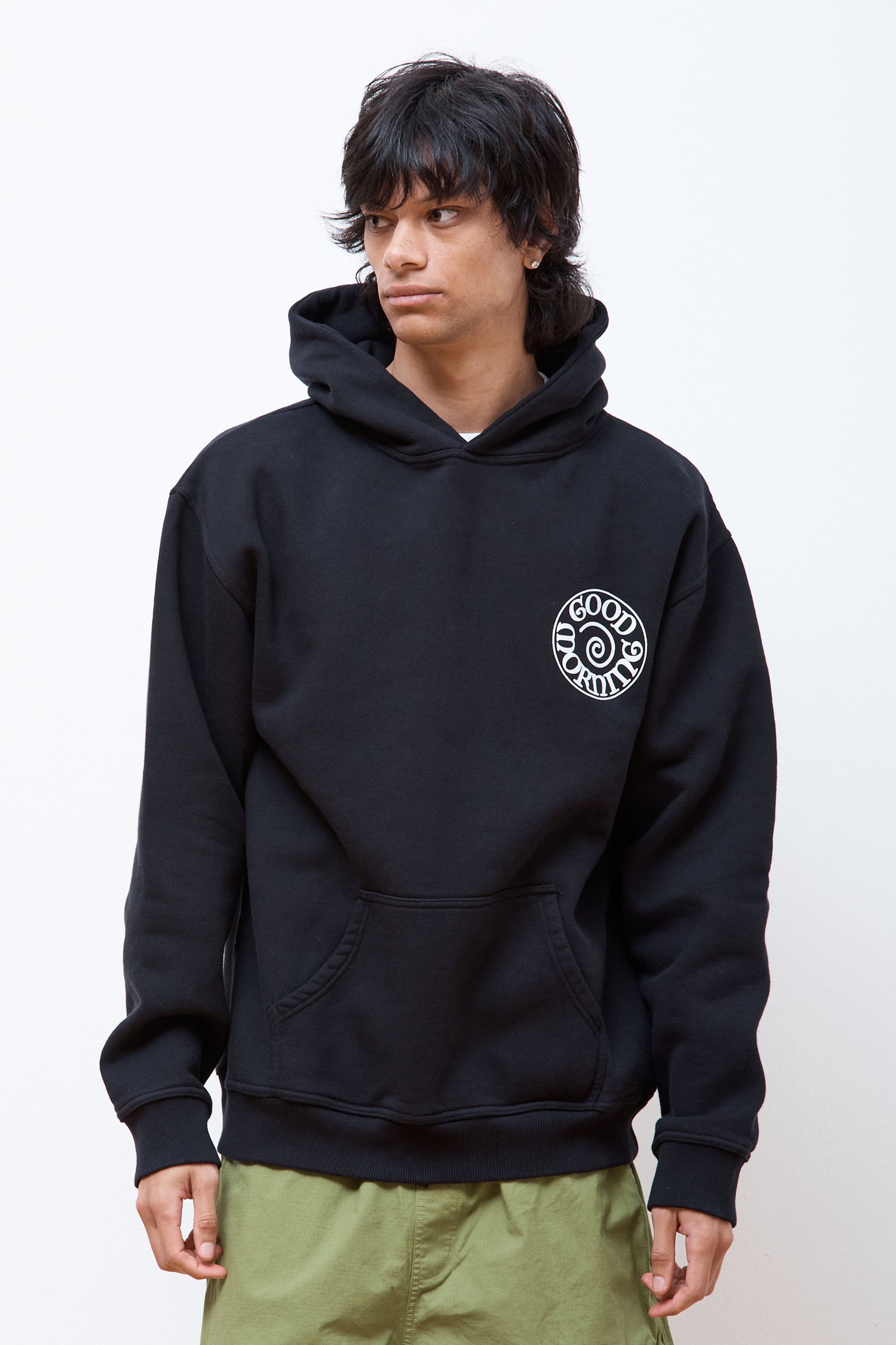 Good Morning Tapes Spiral Logo Fleece Hoodie Black
