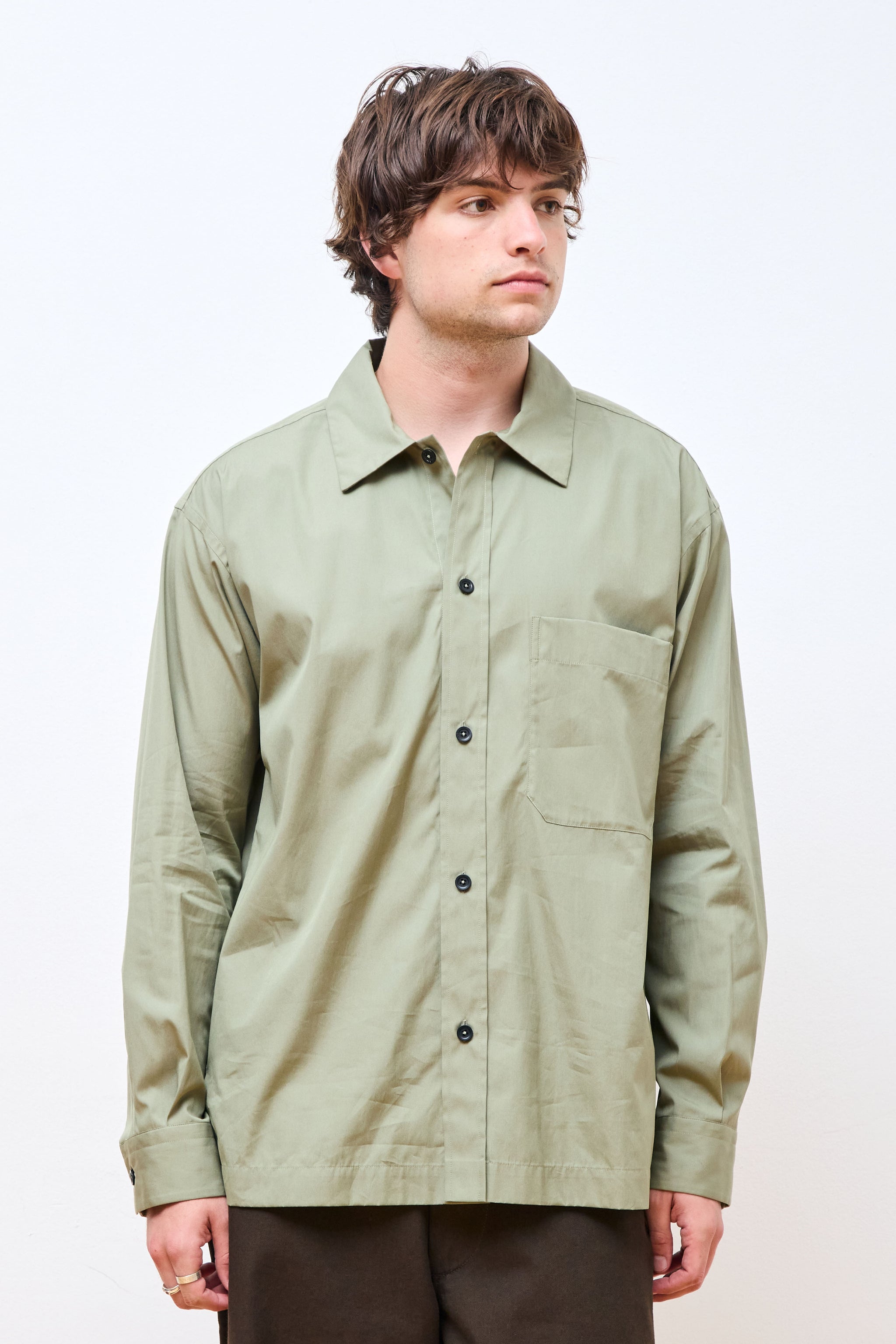 Margaret Howell Raised Placket Shirt Faded Green