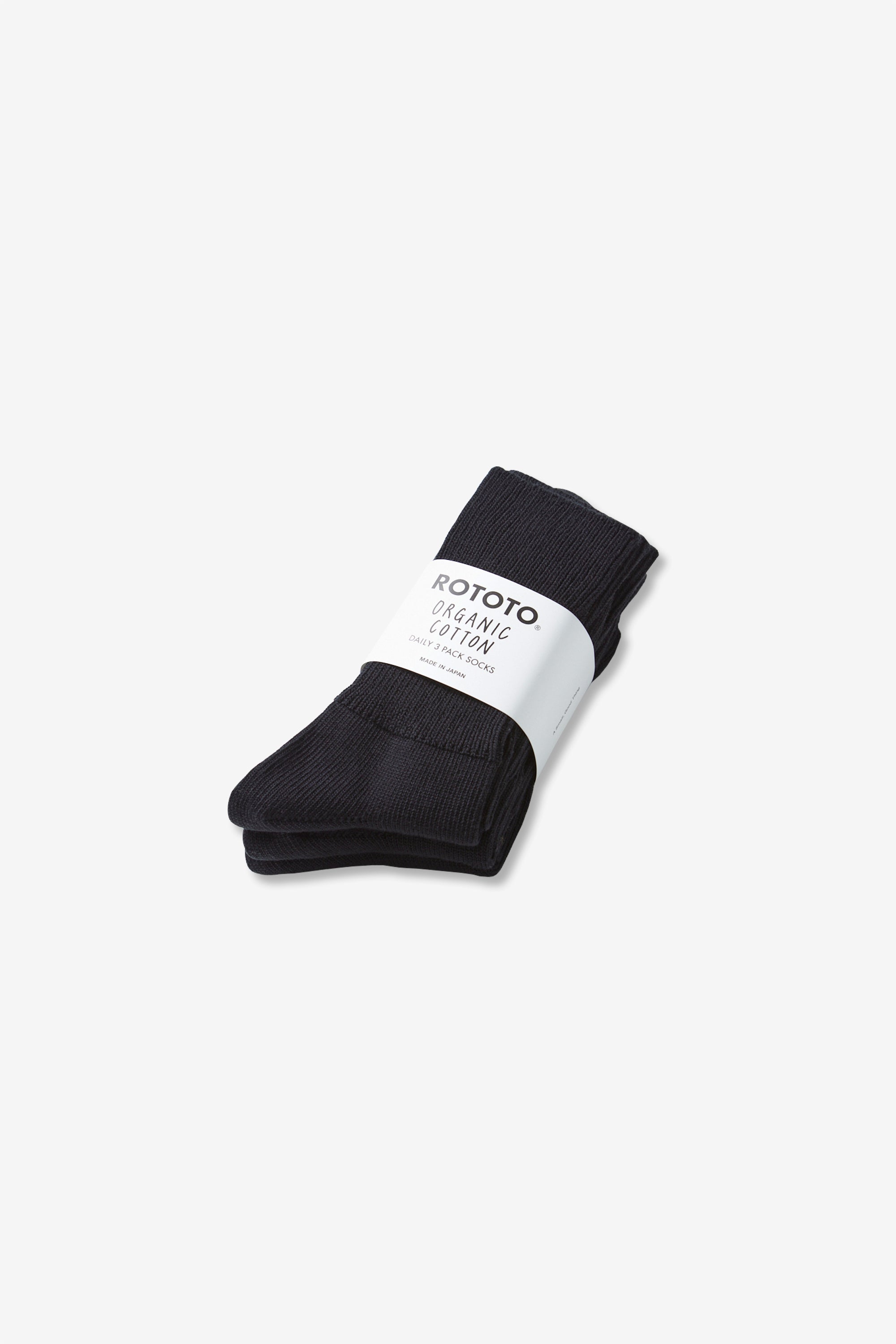 RoToTo Organic Daily 3-Pack Ribbed Crew Socks Black