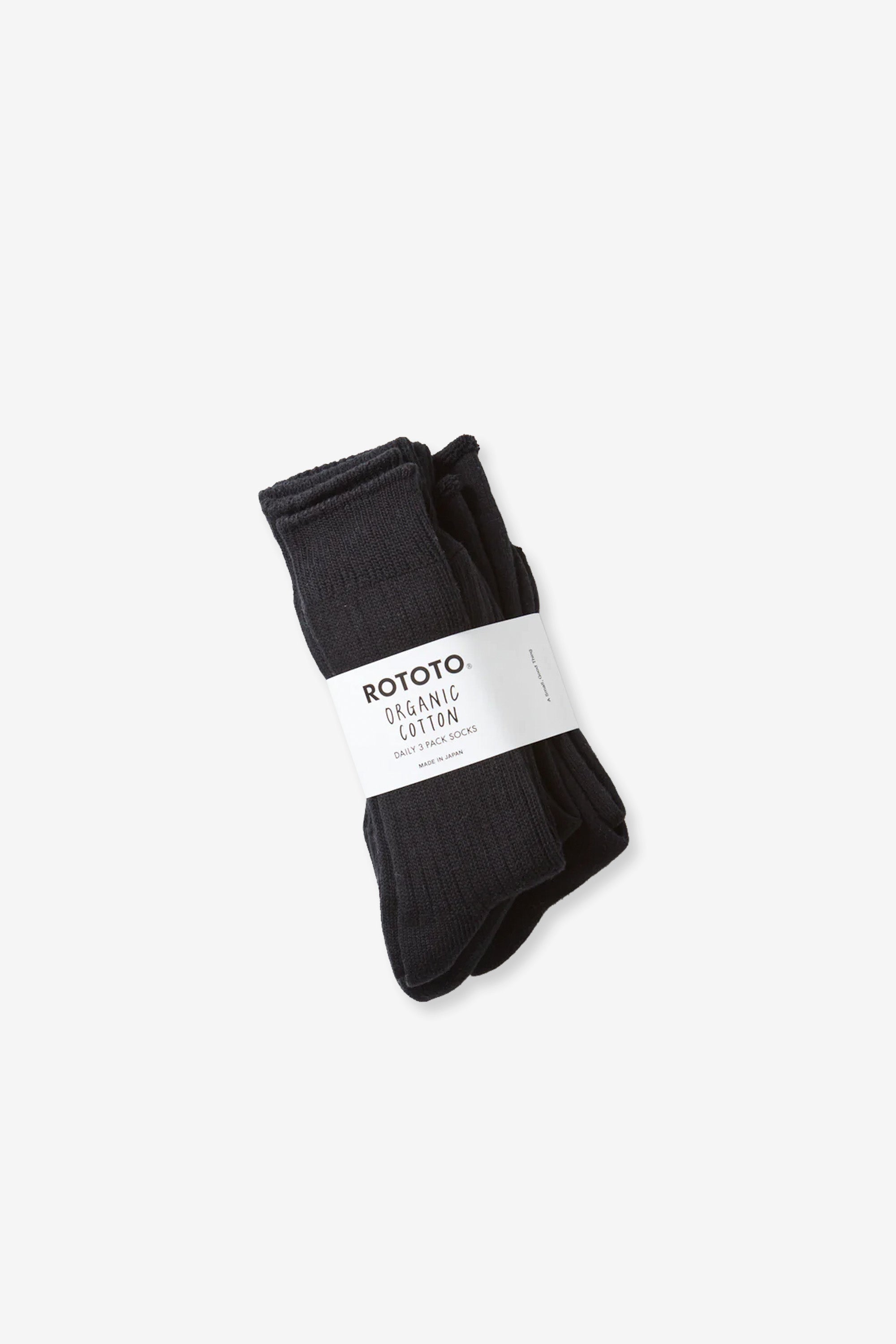 RoToTo Organic Daily 3 Pack Crew Socks Black